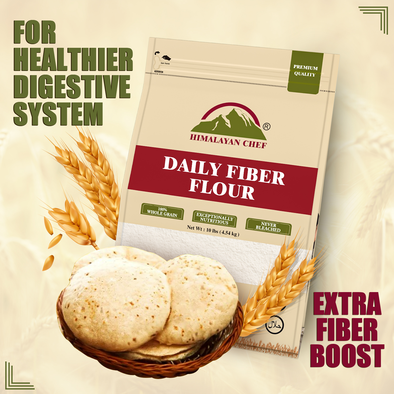 Himalayan Chef Daily Fiber Multivitamin Flour (Chakki Atta) - 4.5kg ...