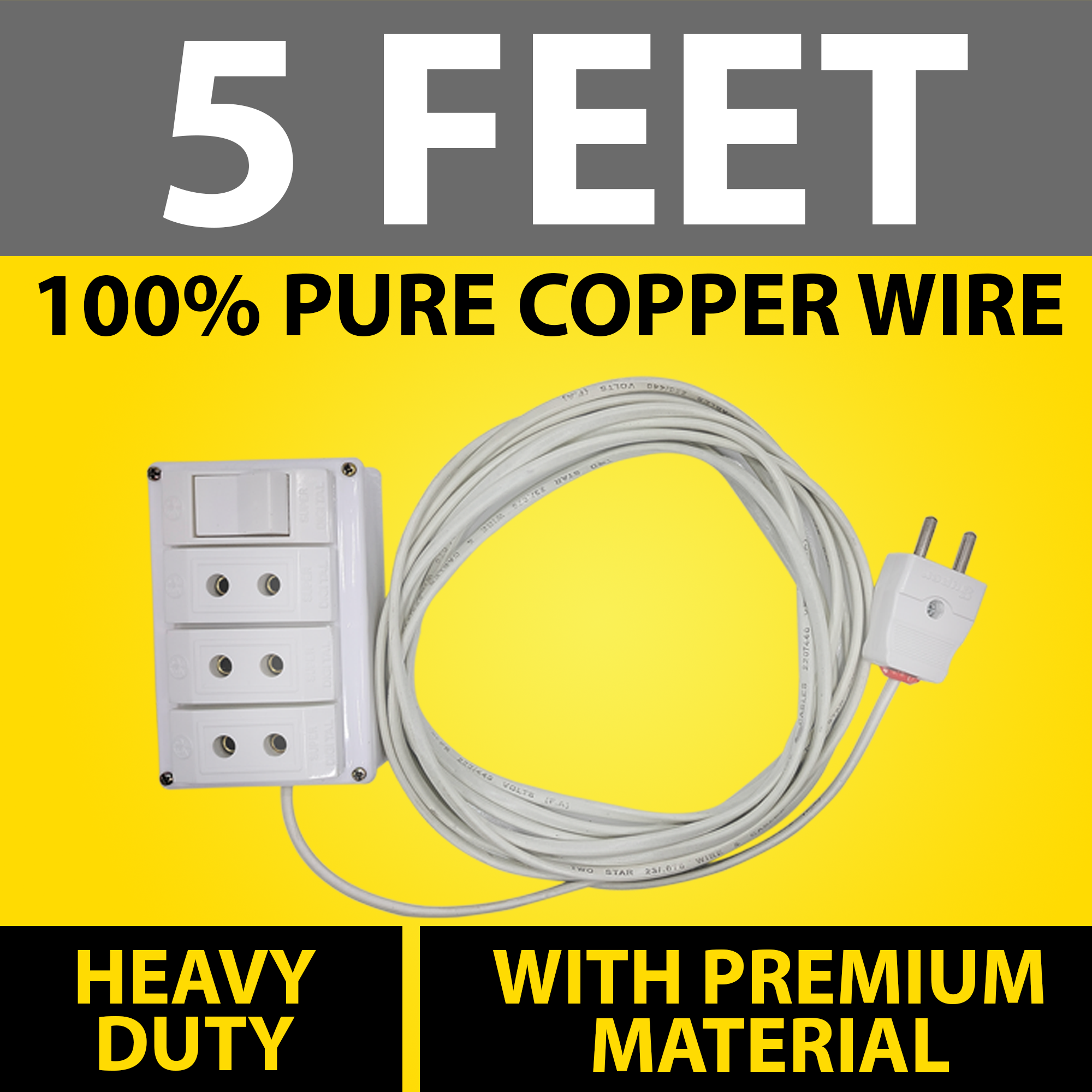 Extension Lead Board with 2-pin plug Flexible Extension with 3 Sockets ...