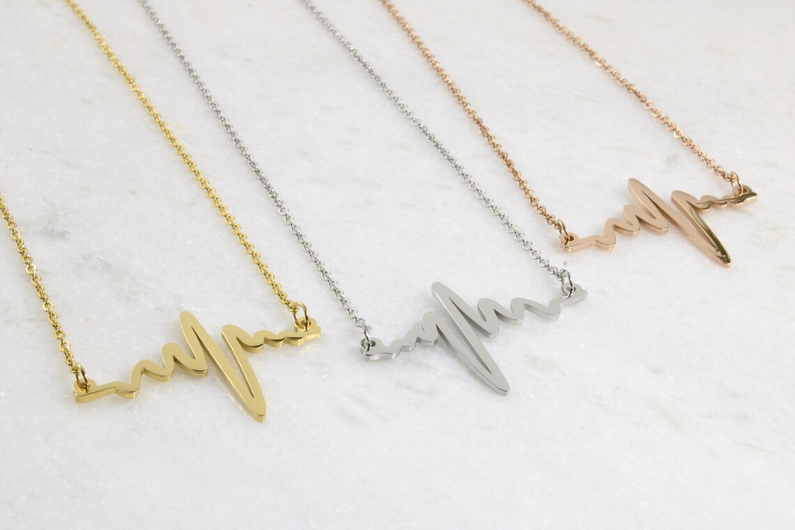 Silver Metal Ecg Heart Beat Wave Beautiful Ecg Necklace Pendant For ...