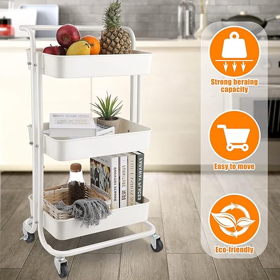 Kitchen Trolley Cart-Slim 3 Tiers Storage Rack Trolley With Wheels- Tea ...
