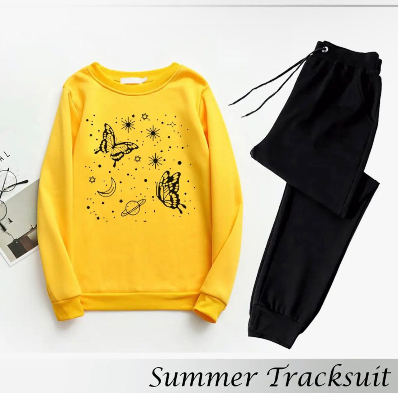 Trendy Tracksuit butterflies saturn Print Thick & Fleece Fabric Full ...