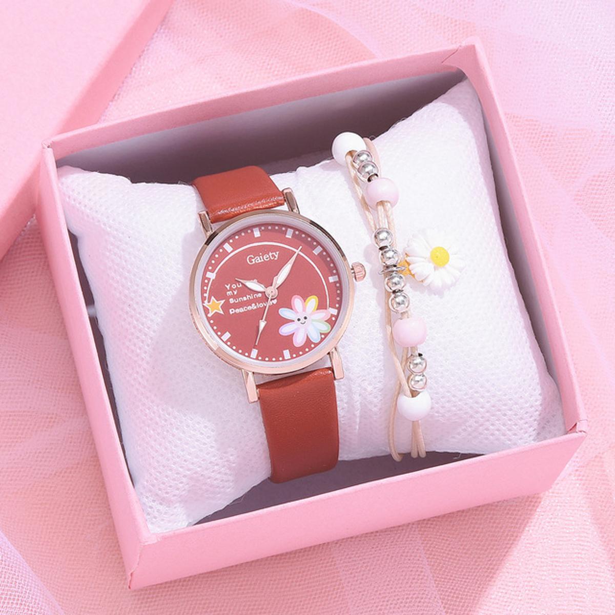 Women Children Watch Quartz Watches 2pcs Set Clocks For Girls Clock ...