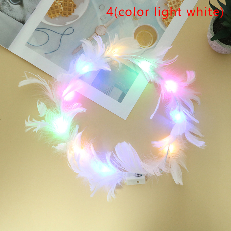 LED Feather Wreath Crown Light-Up Luminous Headdress for Women Girls ...