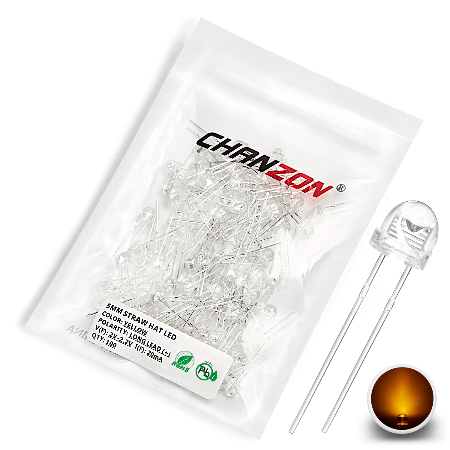 100pcs 5mm LED Diode Straw Hat Warm White Red Green Blue UV Purple ...