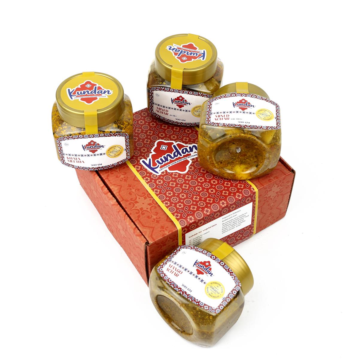 Achar Gift Box-Kundan Achar Gift Box-Shikarpuri Achar- 4 Flavors (2 Kg ...