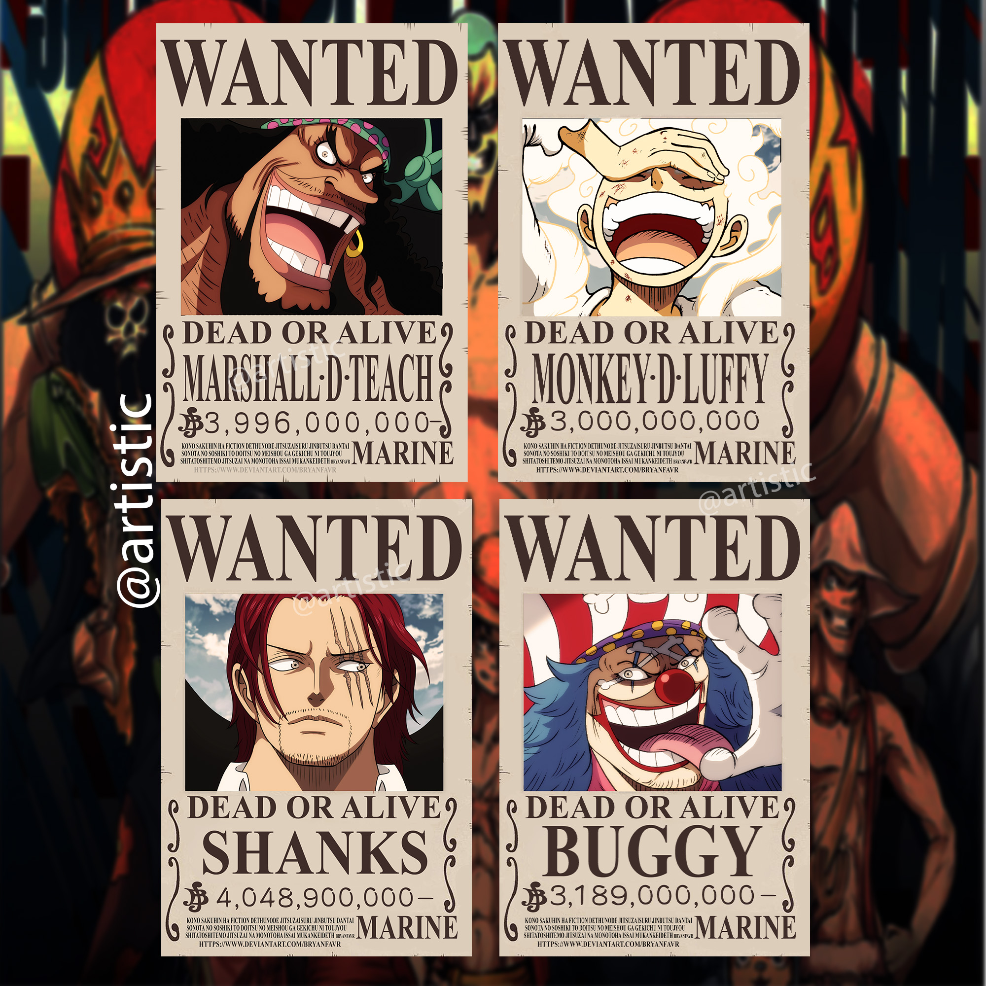 One Piece 4 Emperors, Yonko Bounty Wanted Poster Set (Sticker) Old Era ...