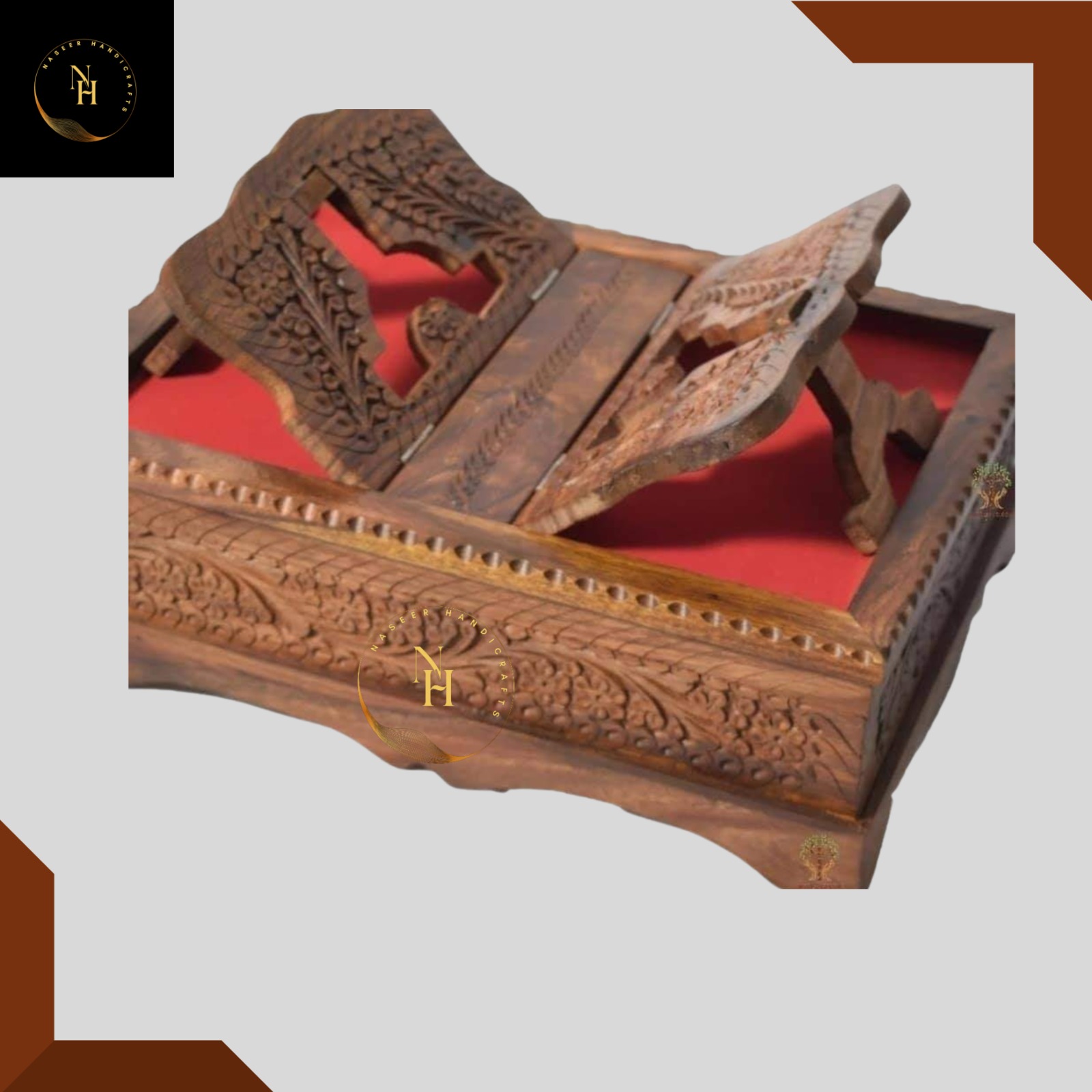 Wooden Quran Box with Rehal 2 In 1-Wooden Quran Box & Rehal Carved 2 In ...