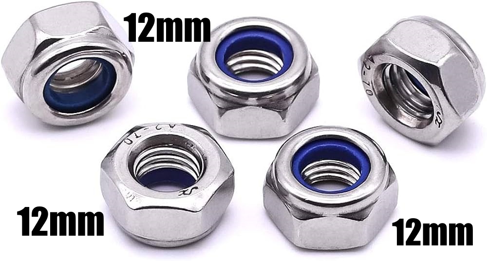 SS M12 (12mm) Lock Nut -Stainless Steel SS Lock Nuts (Pack of 12) SS ...