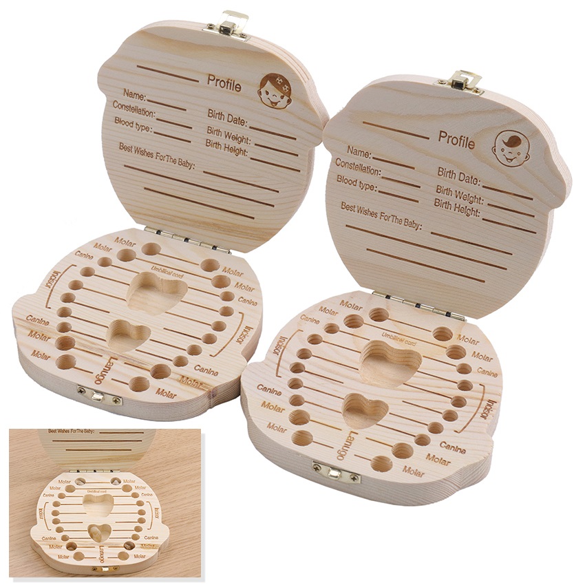 Wood Baby Tooth Box Organizer Milk Teeth Storage Collect Umbilica Save ...