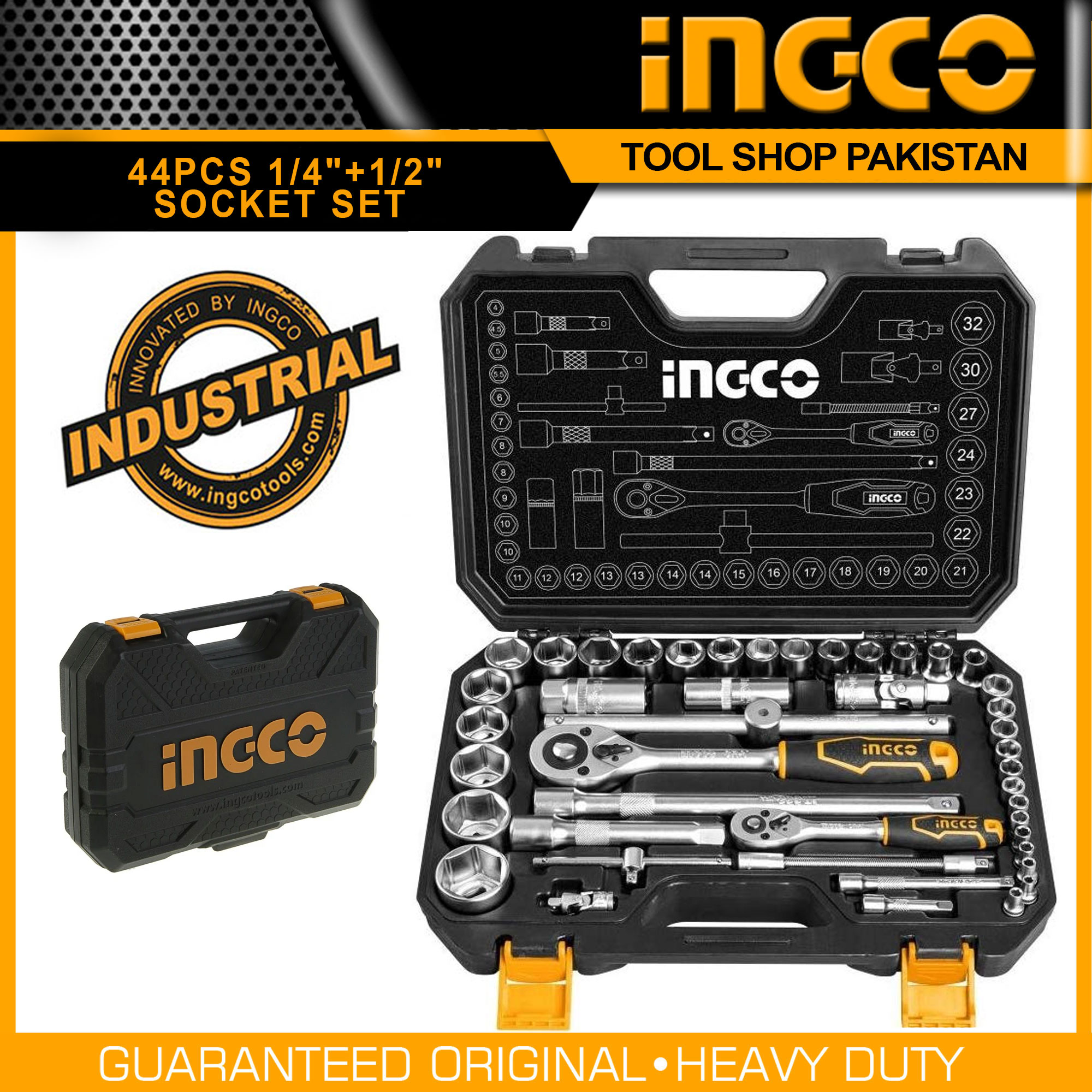 INGCO Industrial 44Pcs 1/4 +1/2 socket set - ( NC ) | Daraz.pk