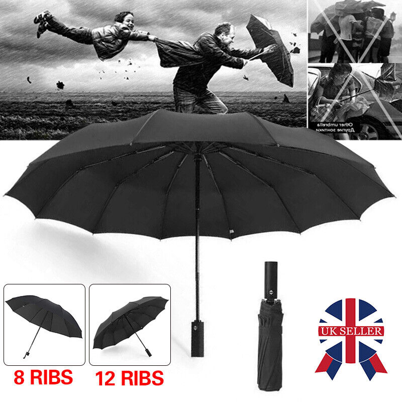 SKYGEN Large Folding Umbrella Auto Open & Close - Rare Black 12 Rib ...