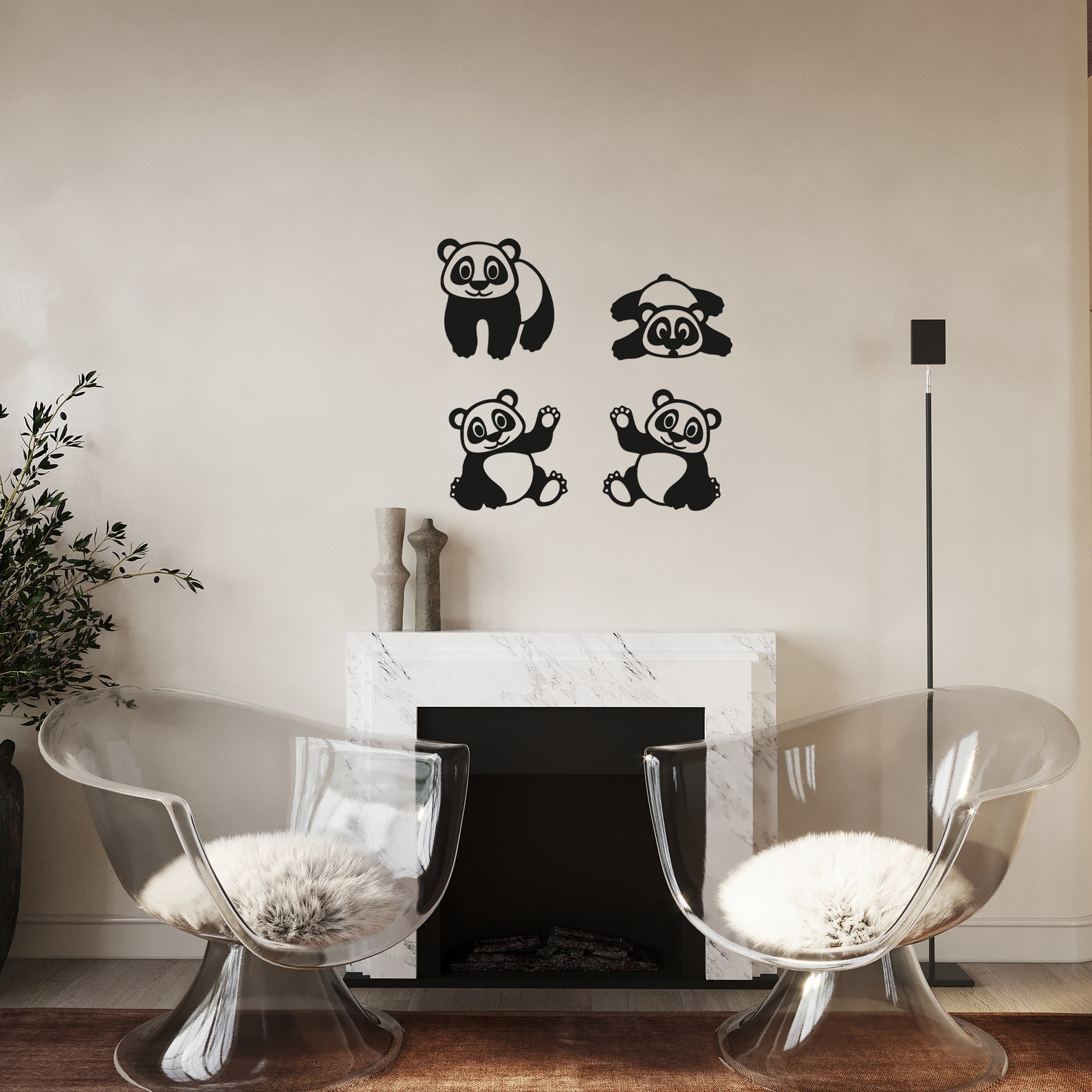 3D Wooden Wall Art 4 Pieces Wooden Panda Room Decoration Pair of Panda ...