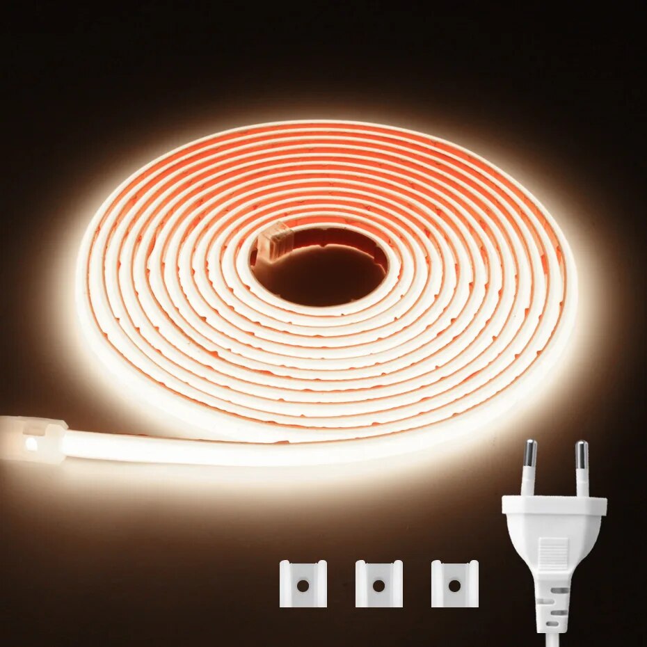 220V Flexible COB Strip Light Adhesive Tape 288LEDs/m EU Power Plug Led ...