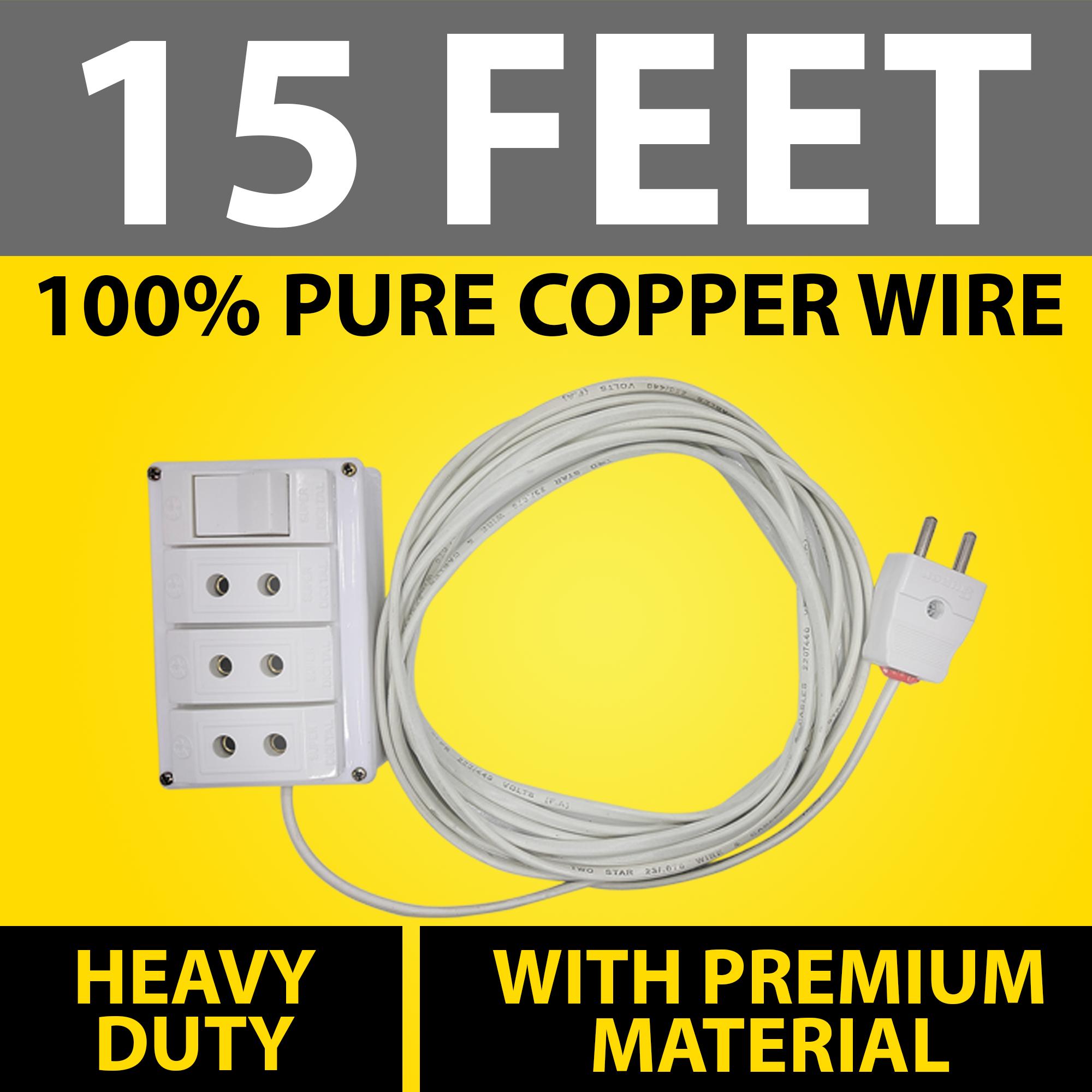 Extension Lead Board with 2-pin plug Flexible Extension with 3 Sockets ...