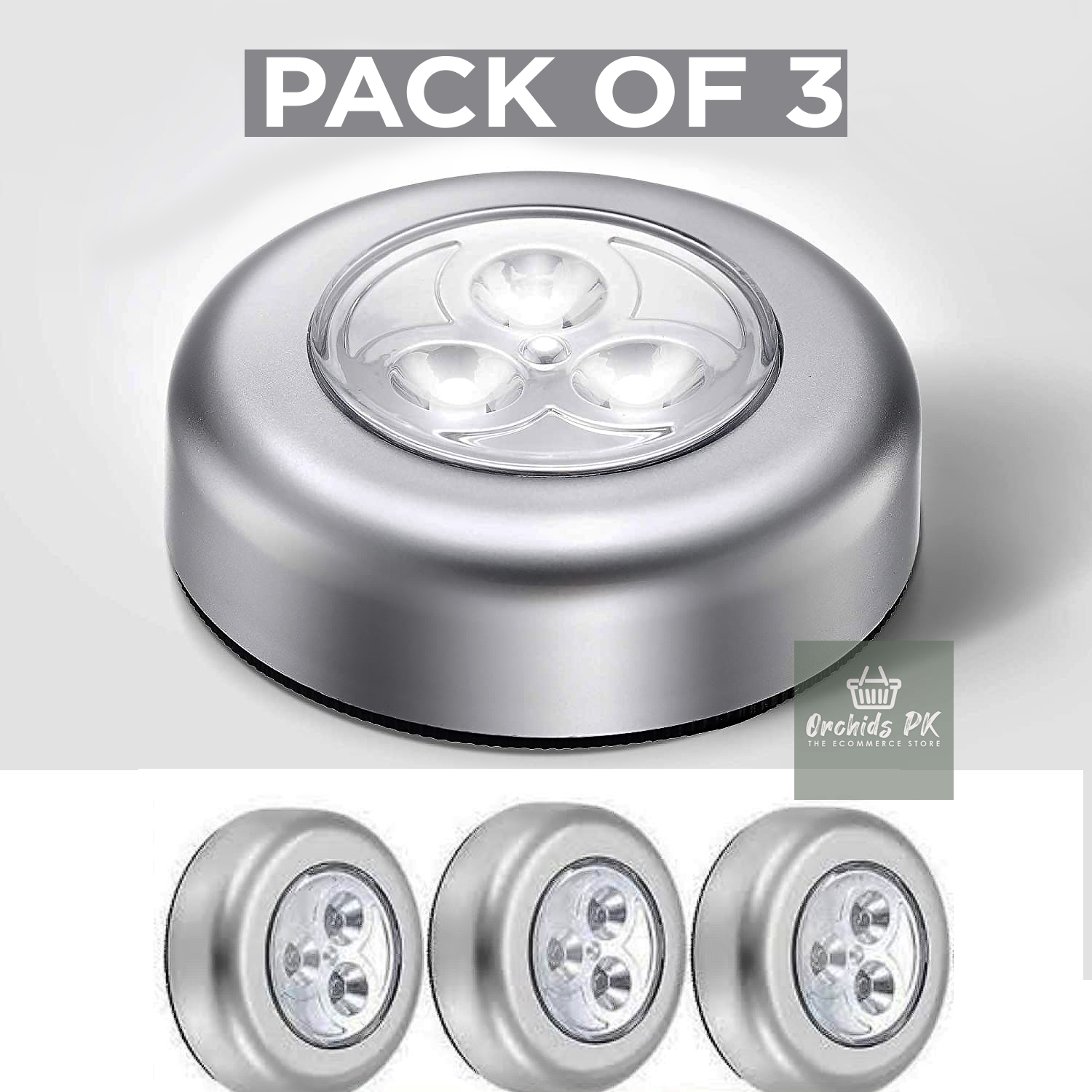 [PACK OF 3 ] Mini Wireless 3 LED Light Push Touch Lamp Kitchen Cabinet ...