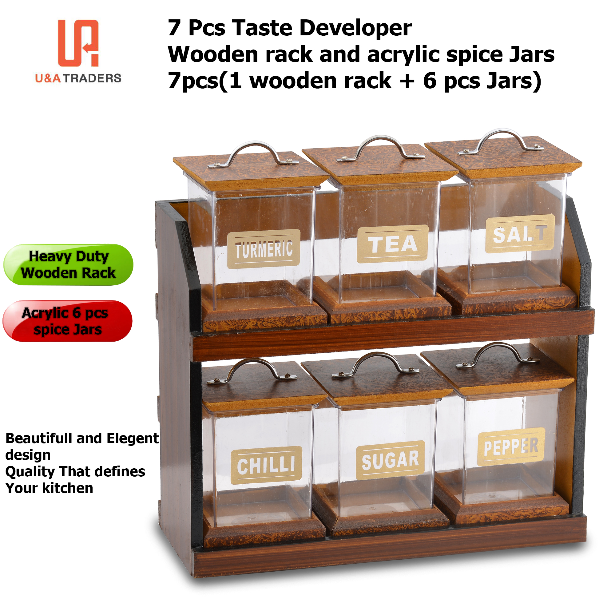 Wooden Rack Spice containers masala box dry fruit rack storage 7 pcs ...