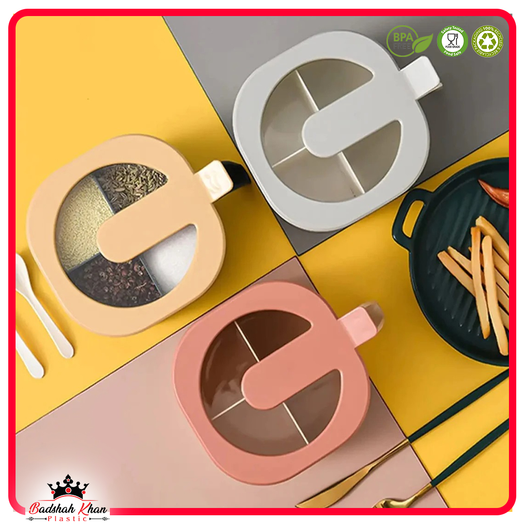 4 In 1 Partition Kitchen Seasoning Box Masala Box Set 4 Grid Portion ...