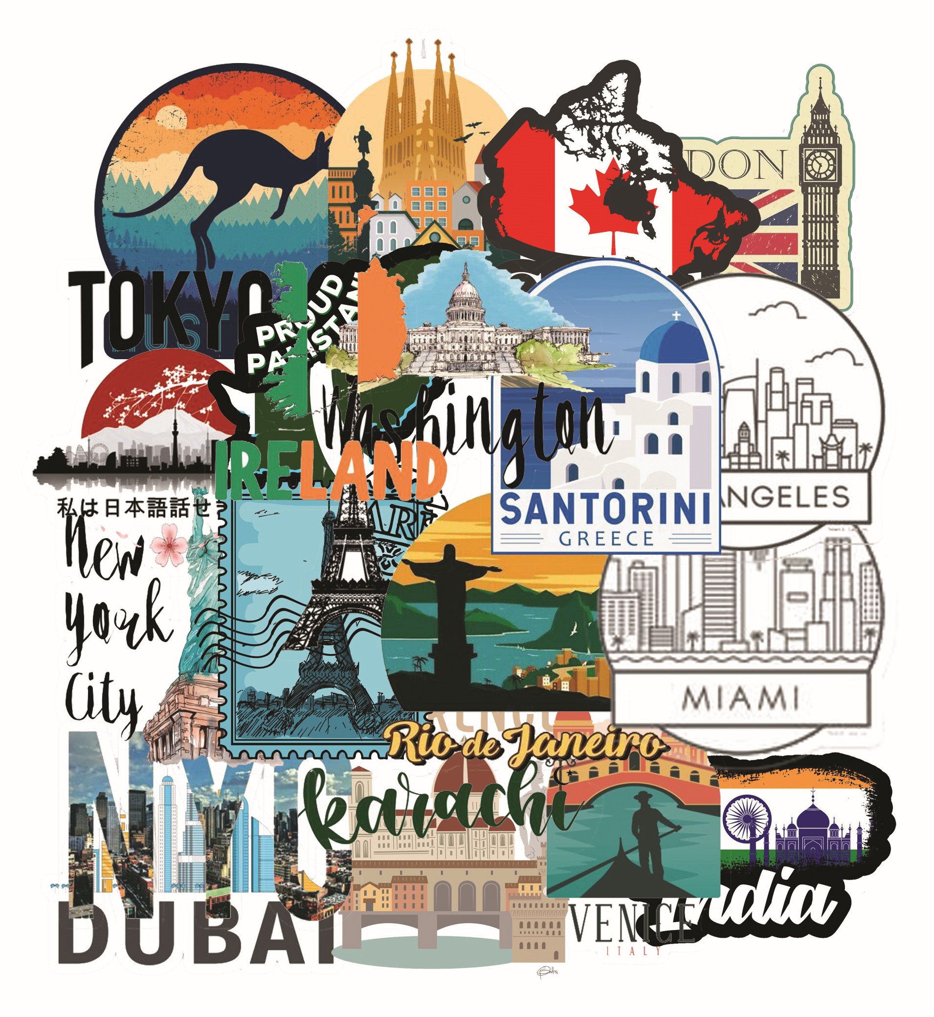 Multiple Country Cities Stickers Of Your Choice Available in Single ...
