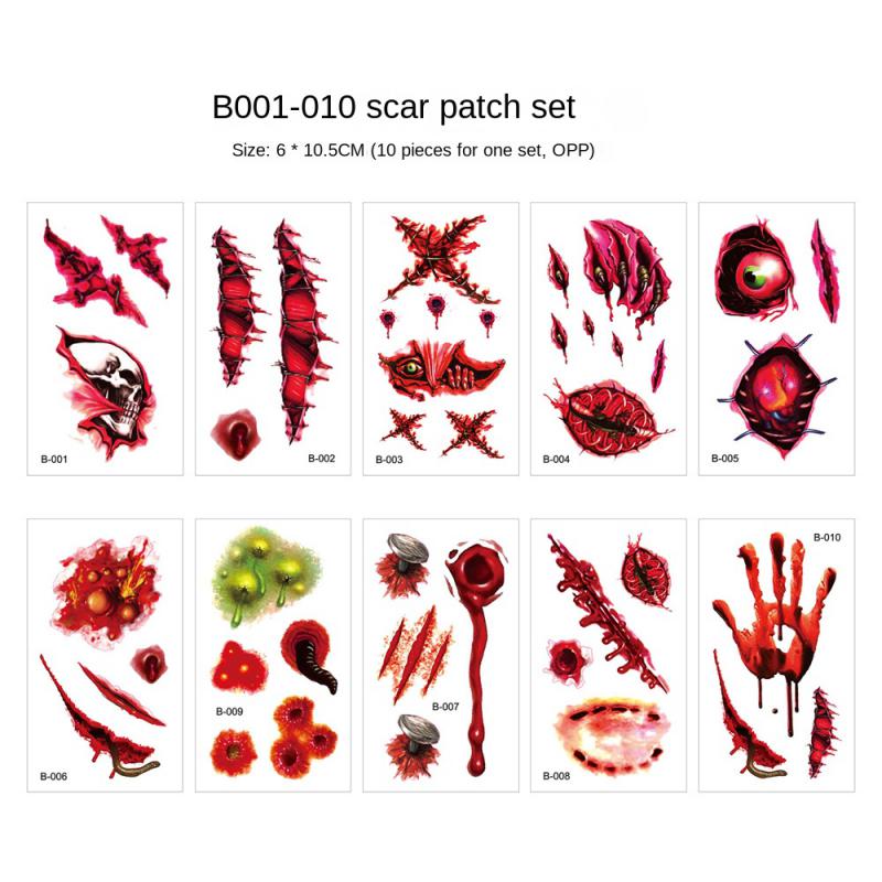 10/2pcs Halloween Waterproof Temporary Tattoo Stickers Bloody Makeup ...