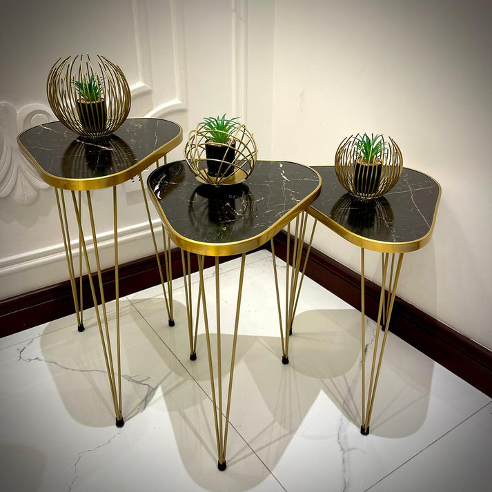 Wood Round Nesting Table With Metal Stand Set of 3 Round table Table ...