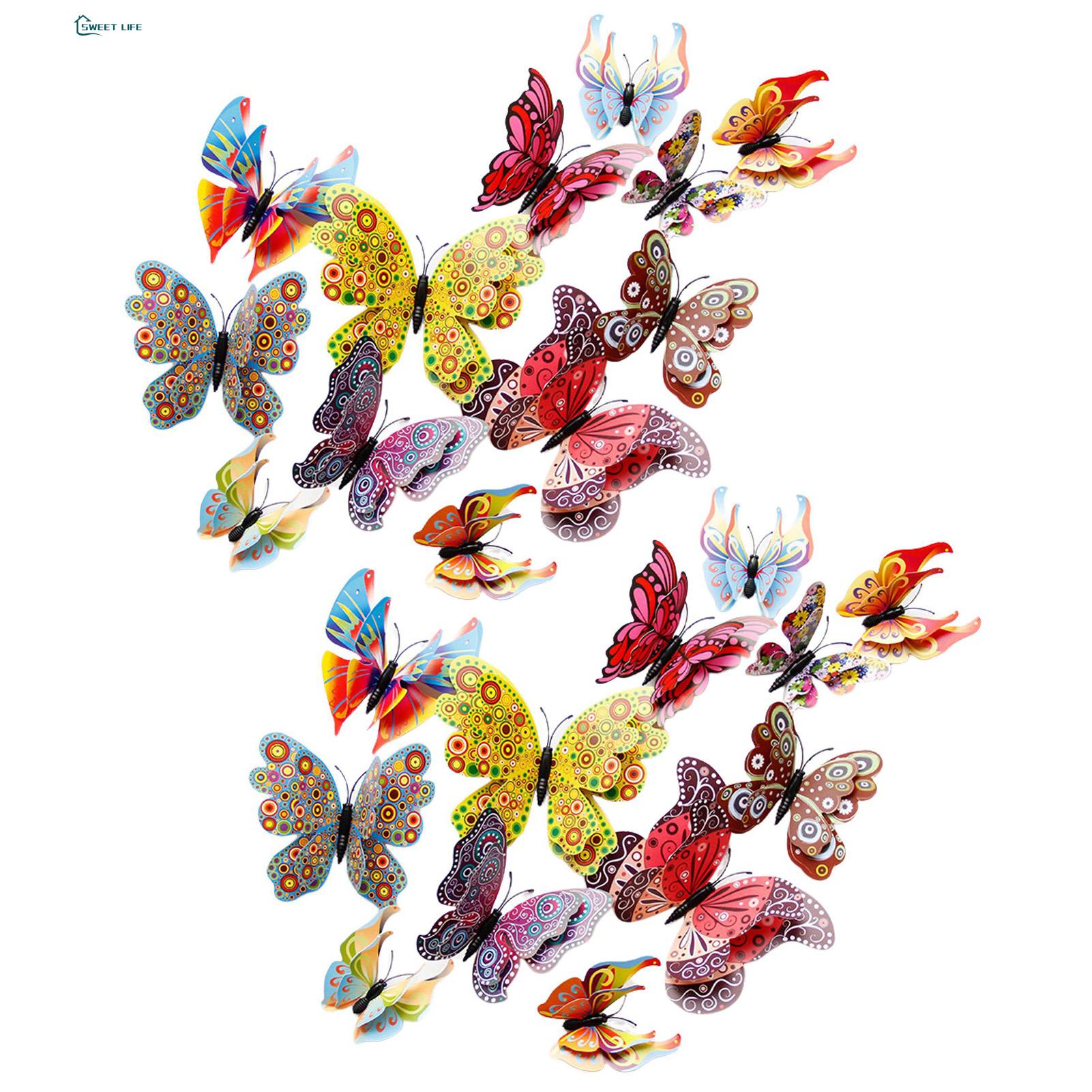 Home Decor Butterfly Stickers 24pcs 3d Butterfly Wall Sticker Set Removable Waterproof Magnetic ...