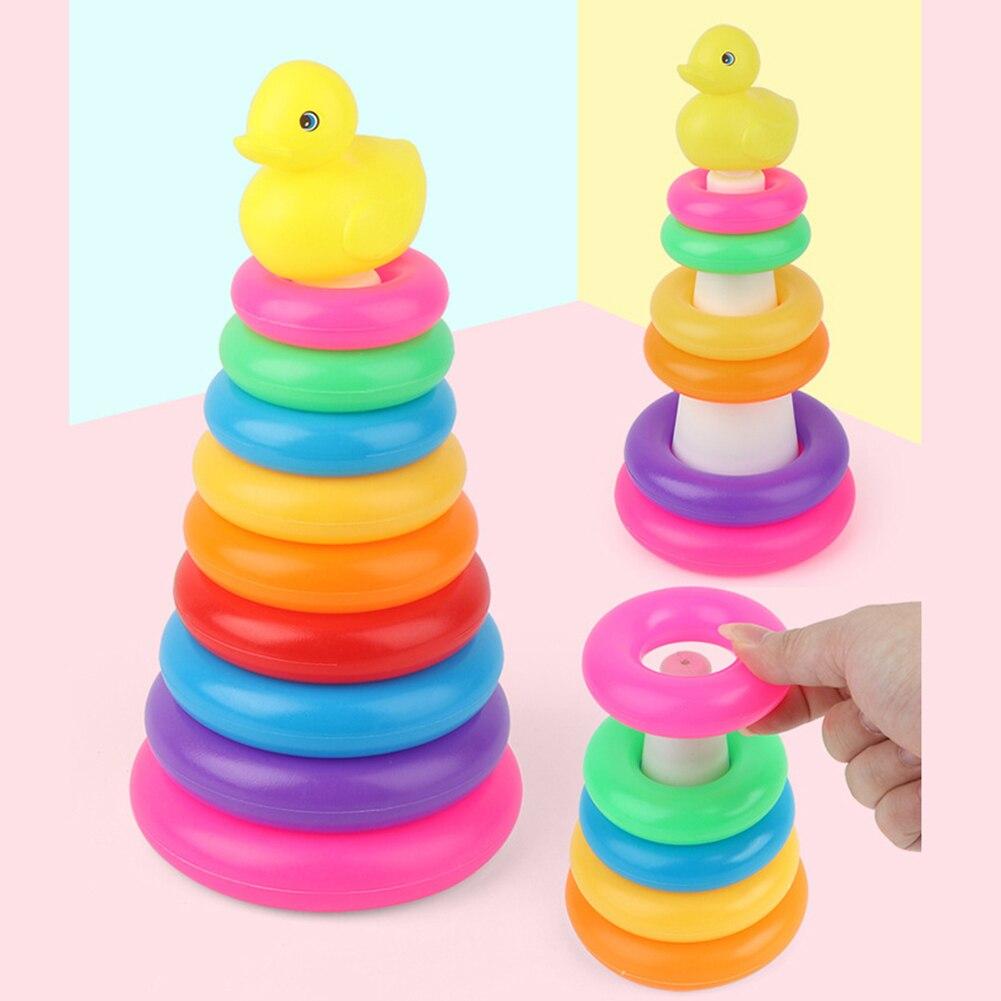 Rainbow Tower with Little Yellow Duck Sorting Stacking Building Blocks ...