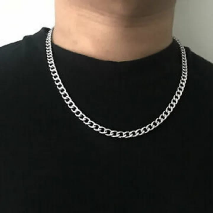 Pack of 3 Pure Silver Stainless Steel Thin Cuban Chain Challa and ...