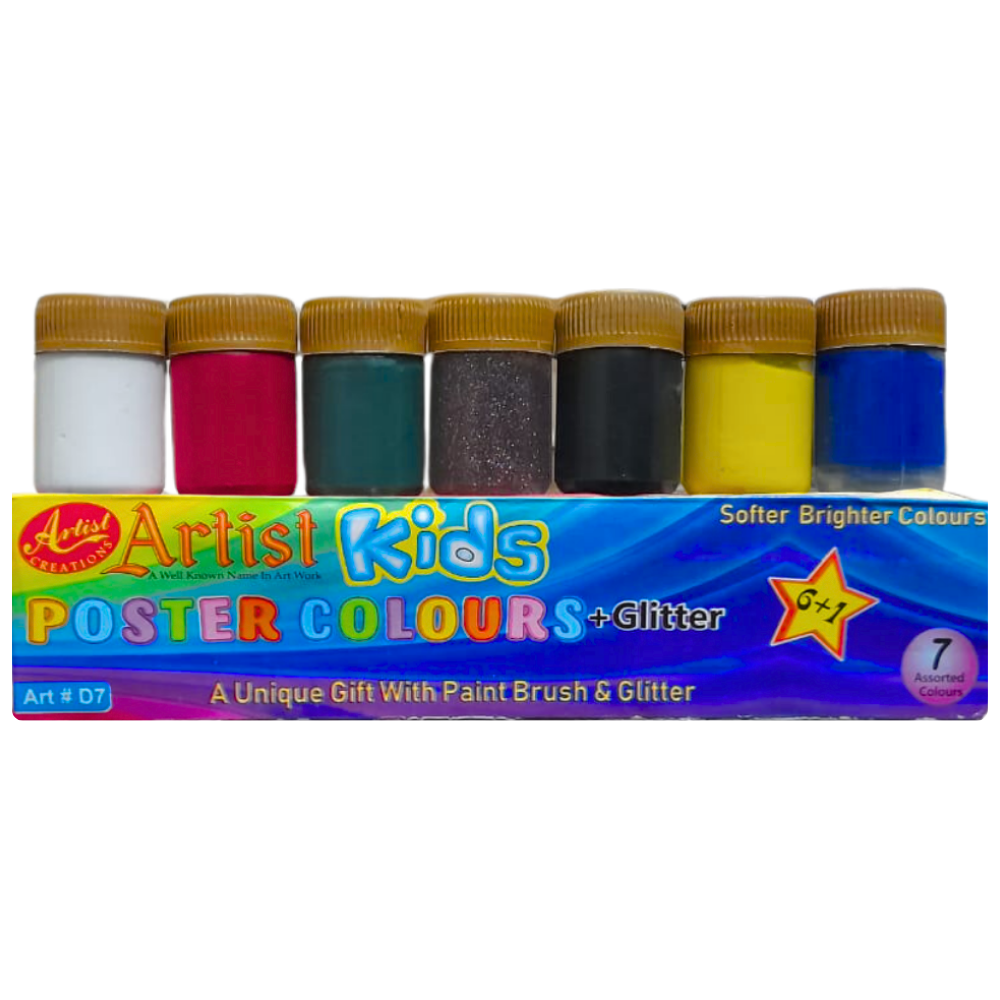7 Artist Poster Color Paints + 1 Brush – 7 different shades bottles ...