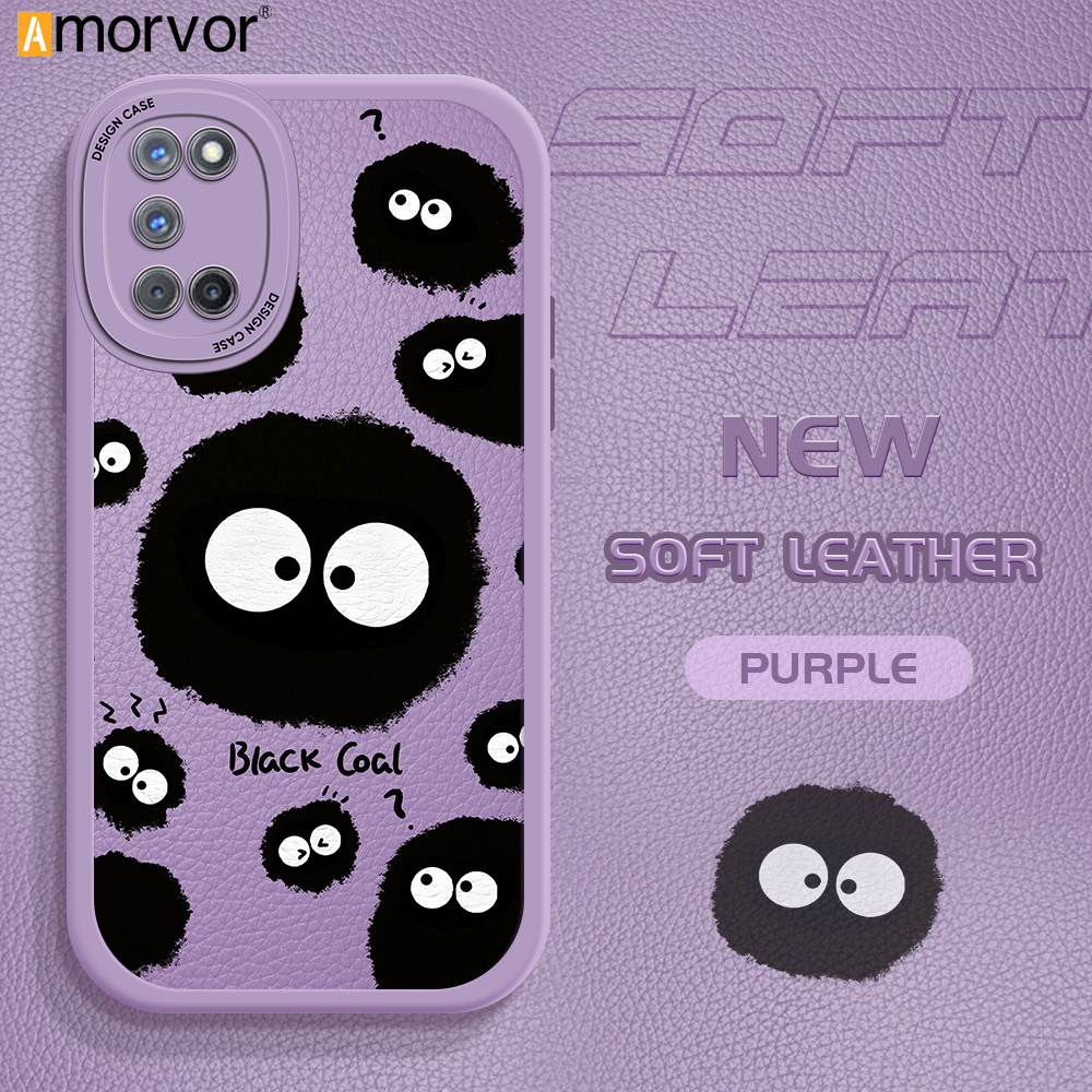 AMORVOR for OPPO A92 A52 Back Cover PU Leather Black Coal Ball Phone ...