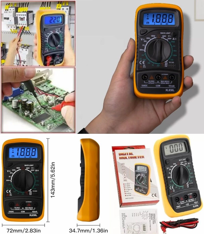 XL830L Testing LCD Digital Multimeter buzzer voltage meter ohm meter ...