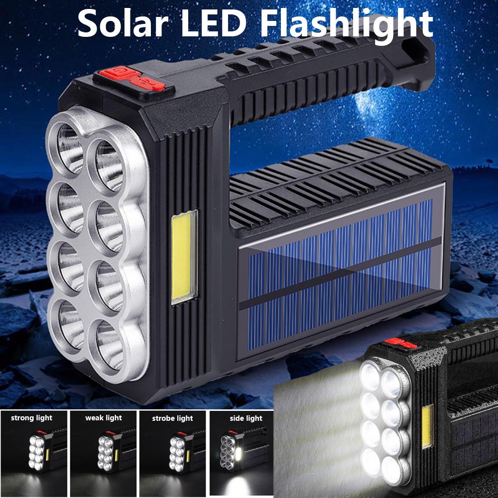 Rechargeable 8 LED Handheld Solar Flashlight With COB Sidelight, High ...