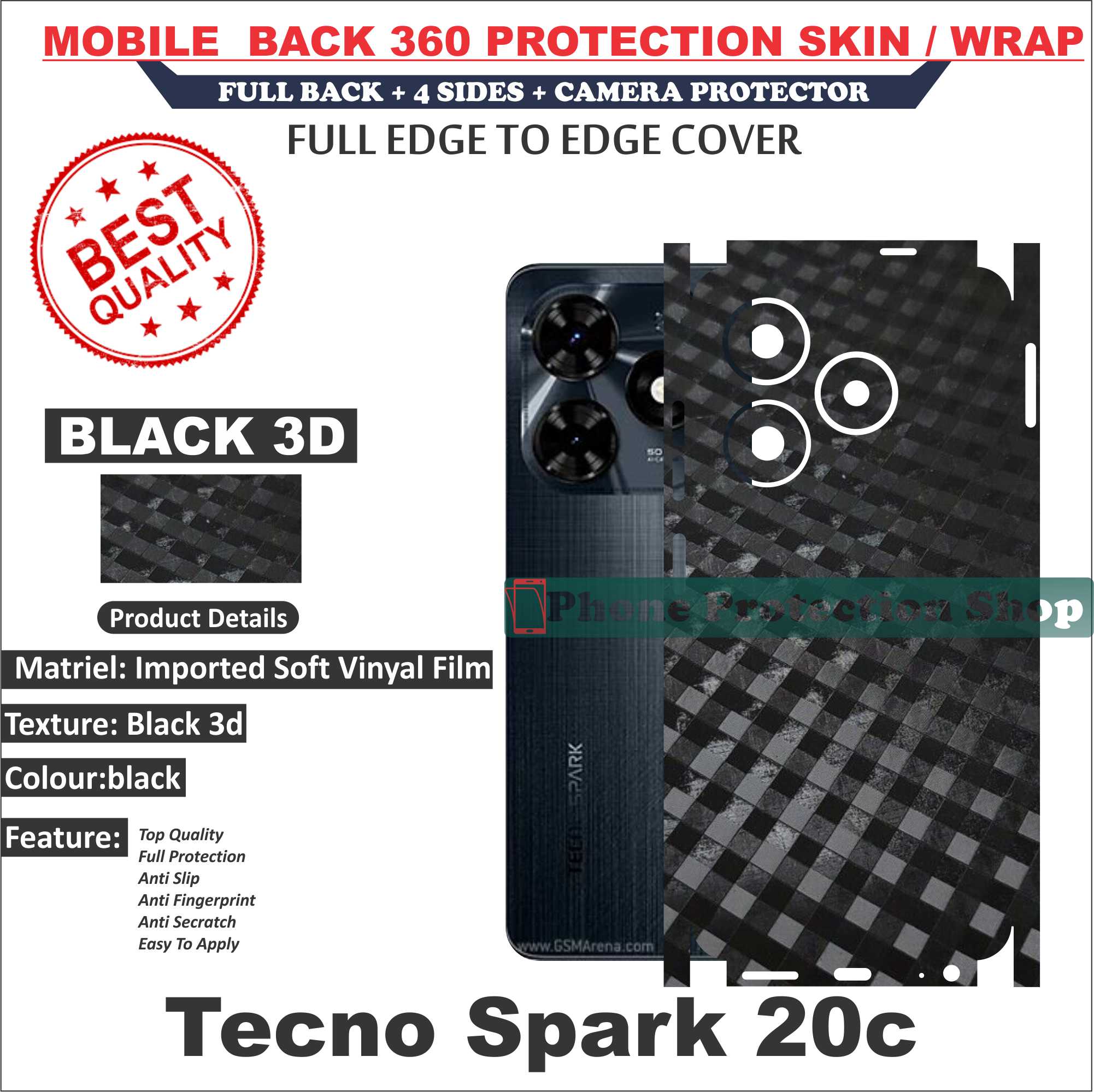 Tecno Spark 20c full Back 360 Protection skin wrap with sides and ...