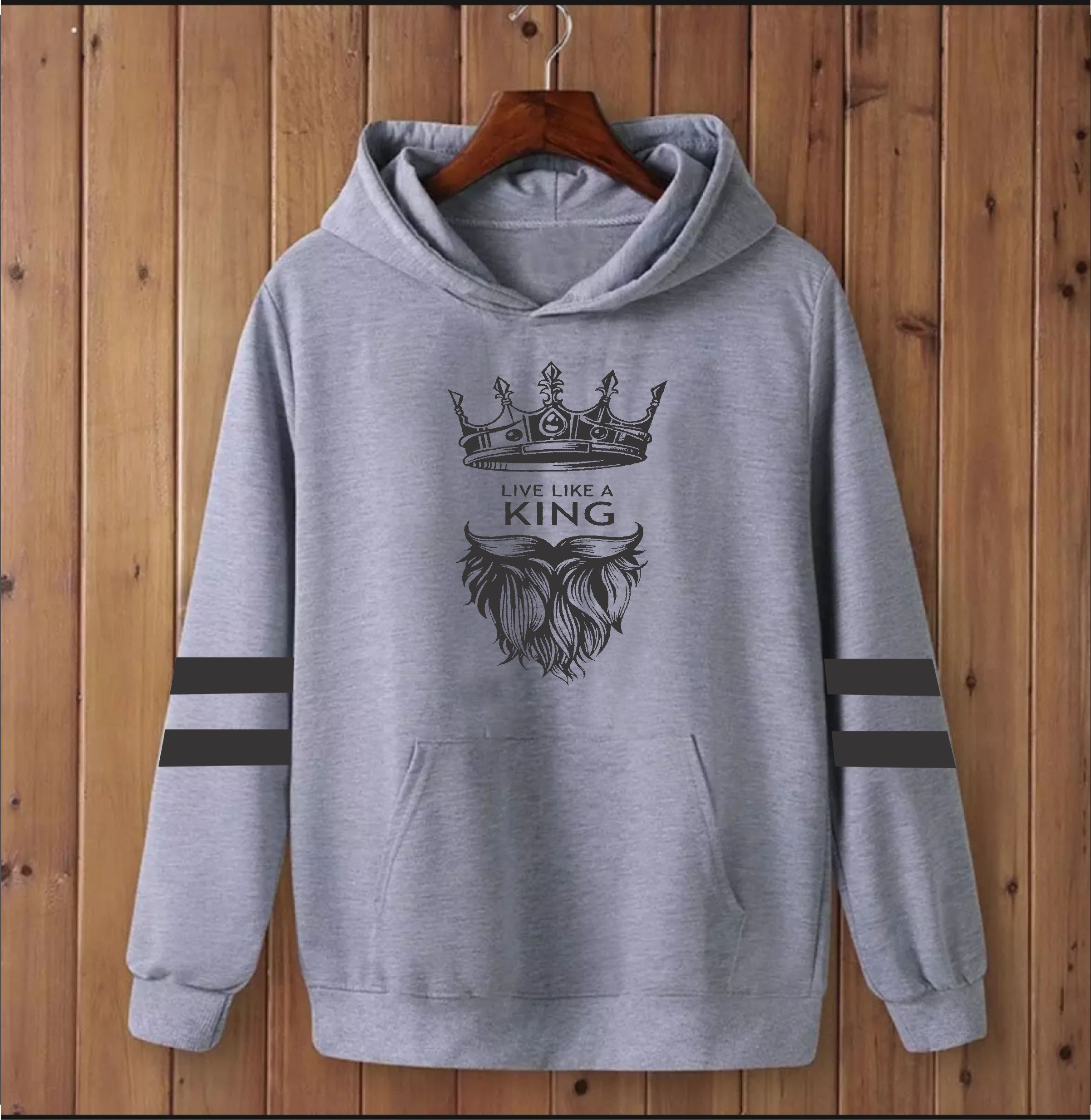 LIVE LIKE KING Printed Winter Hoodie for Men and Boys Double strip ...