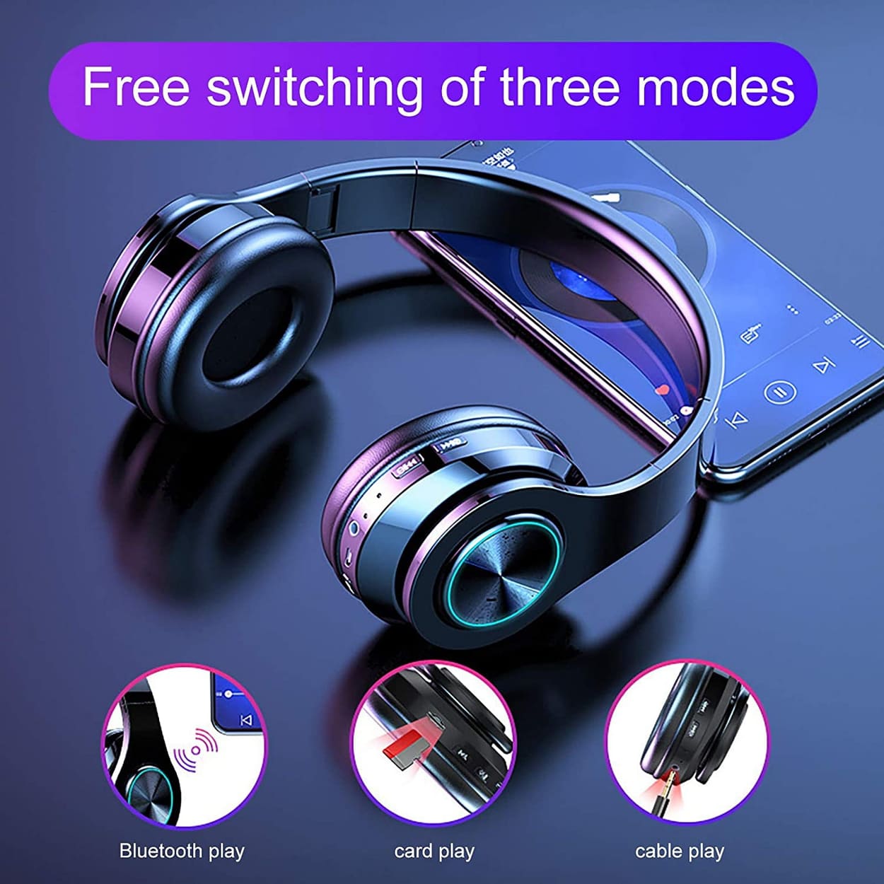 RGB Wireless Bluetooth Headphones With Microphone high quality bass and ...