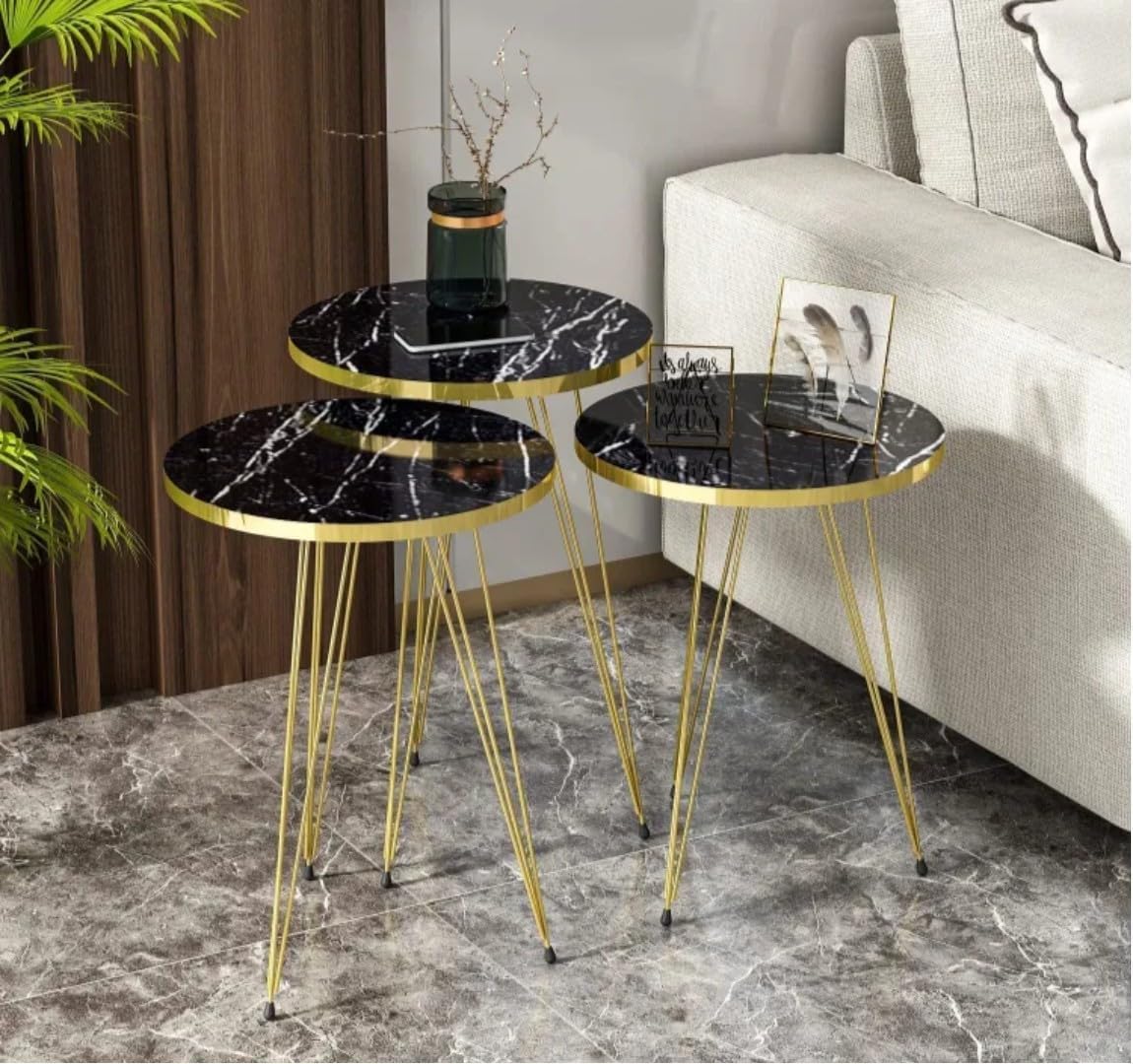 COMFORT ZOON Mdf Wood Round Nesting Table With Metal Stand Set of 3 ...