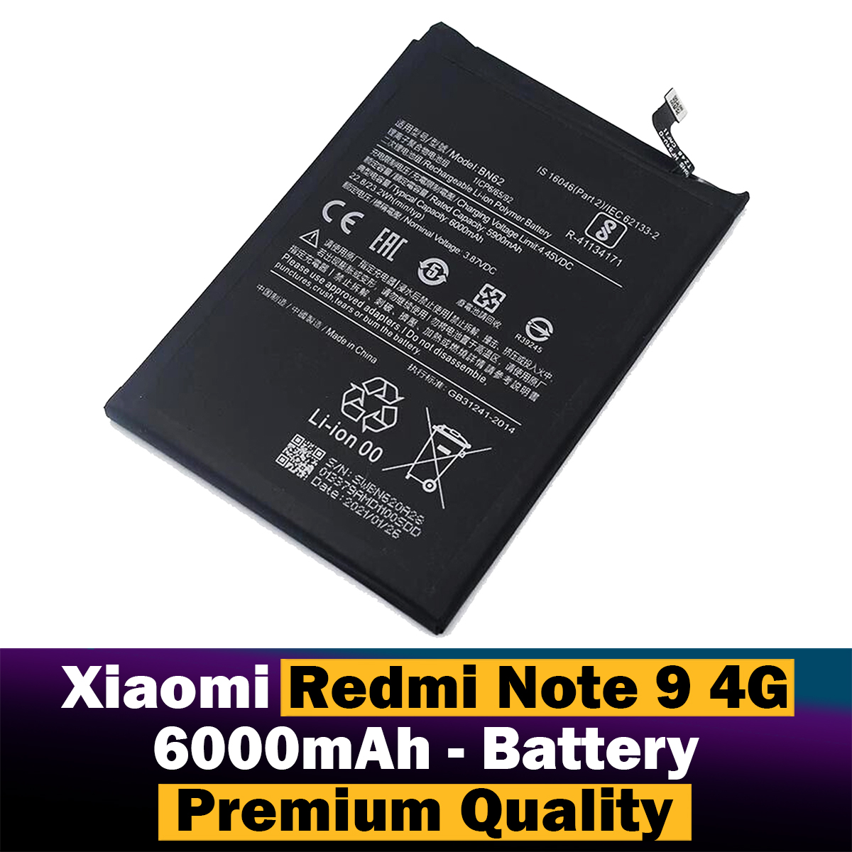 Xiaomi Redmi Note 9 4G Battery BN62 Replacement Premium Quality 6000mah ...
