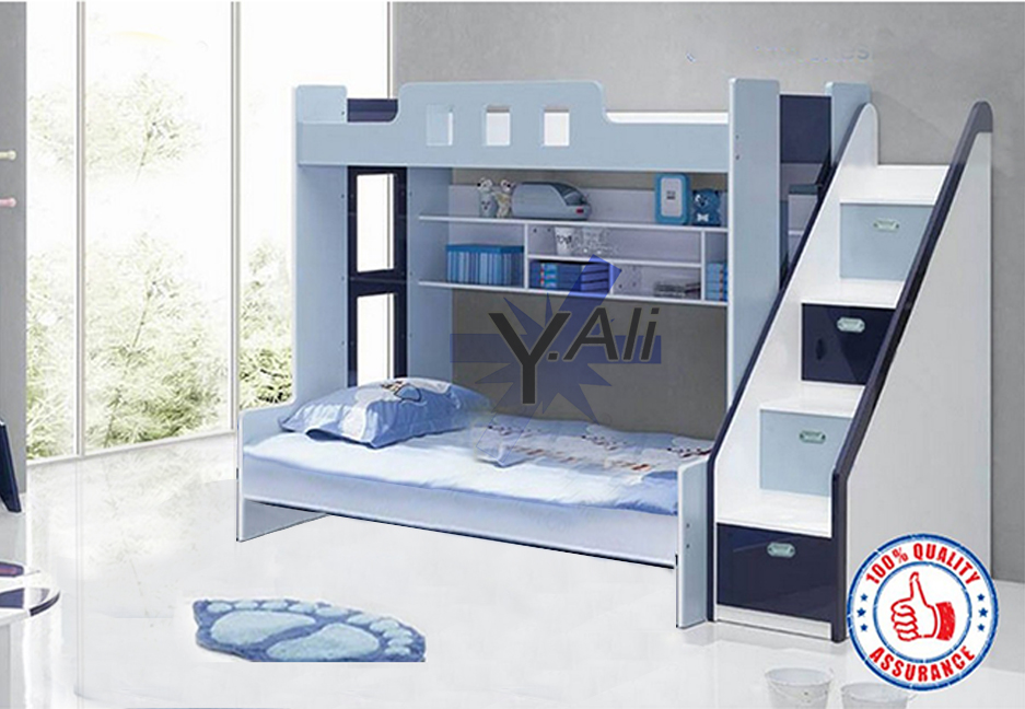 Double Grey Navy Blue Wooded Sheet Bunk Bed Without mattress - Bunker ...