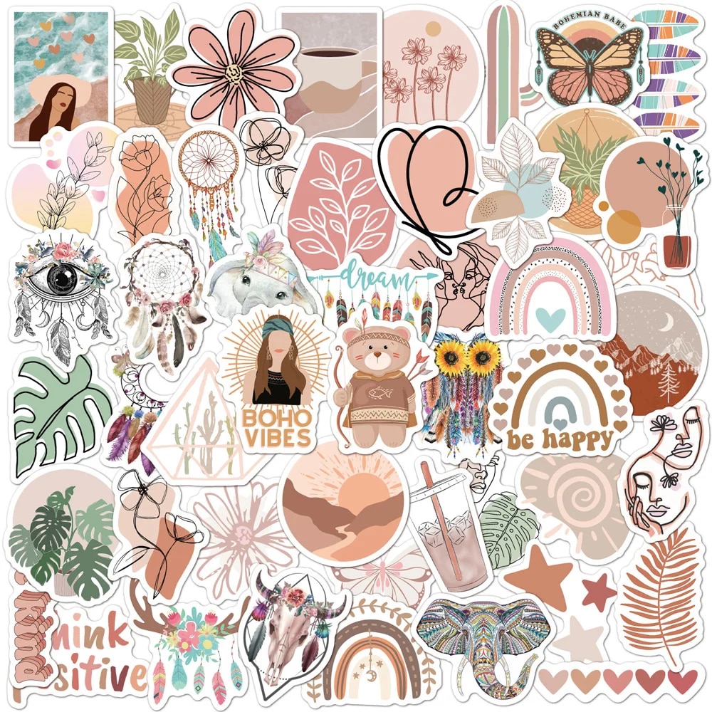 10/30/50pcs Cute Cartoon Art Bohemian Aesthetic Stickers Graffiti ...