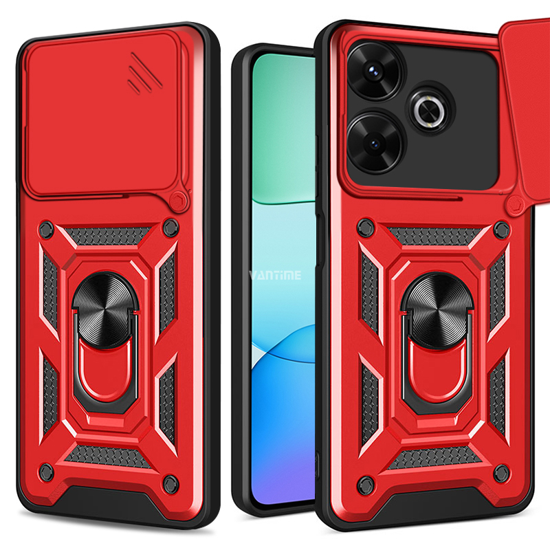 Vantime for Xiaomi Redmi 13 / Poco M6 4G Case Hard Sliding Lens Protect Stand Holder Back Cover ...