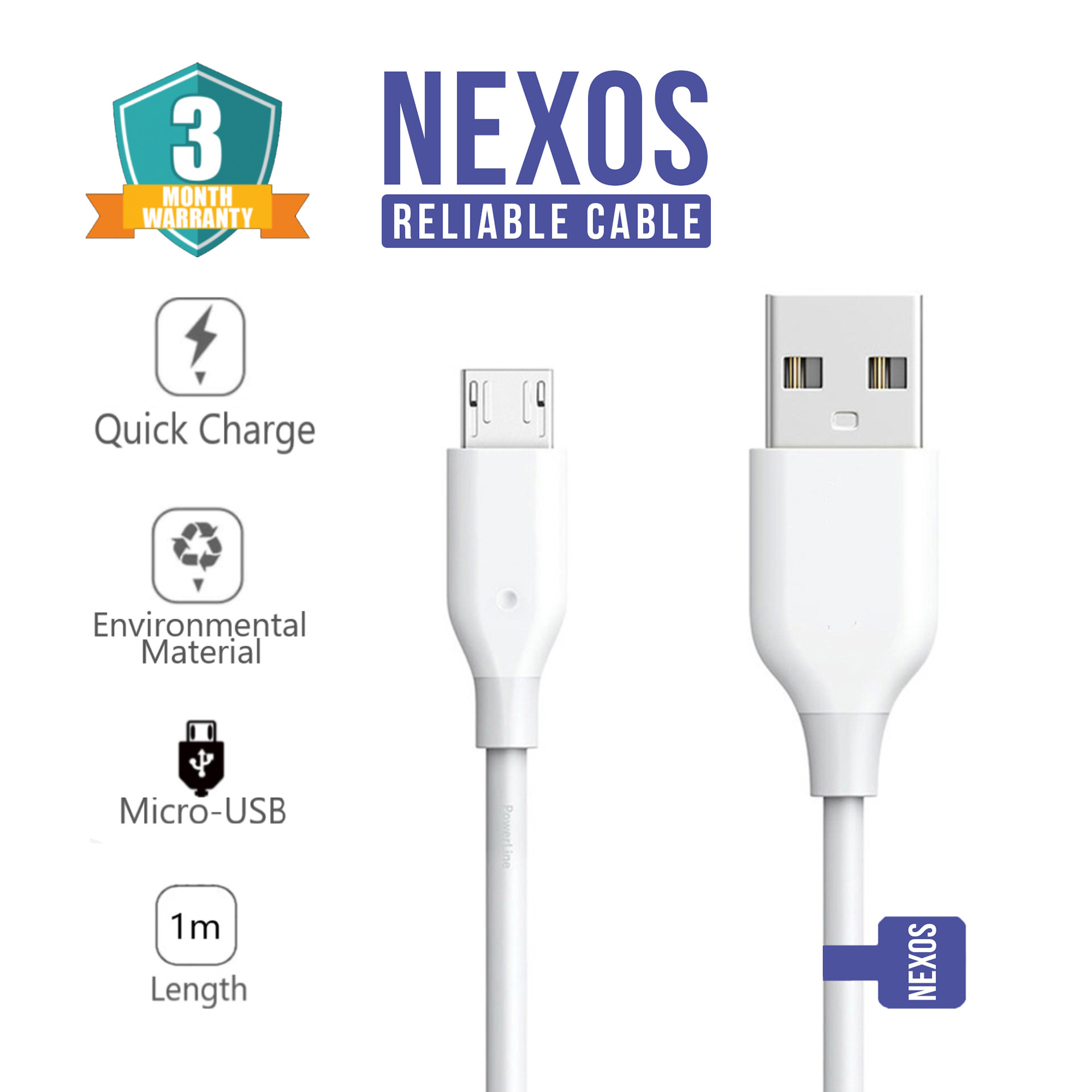 NEXOS USB to Micro-USB data cable QC 3.0 fast charge supported 3 MONTHS ...