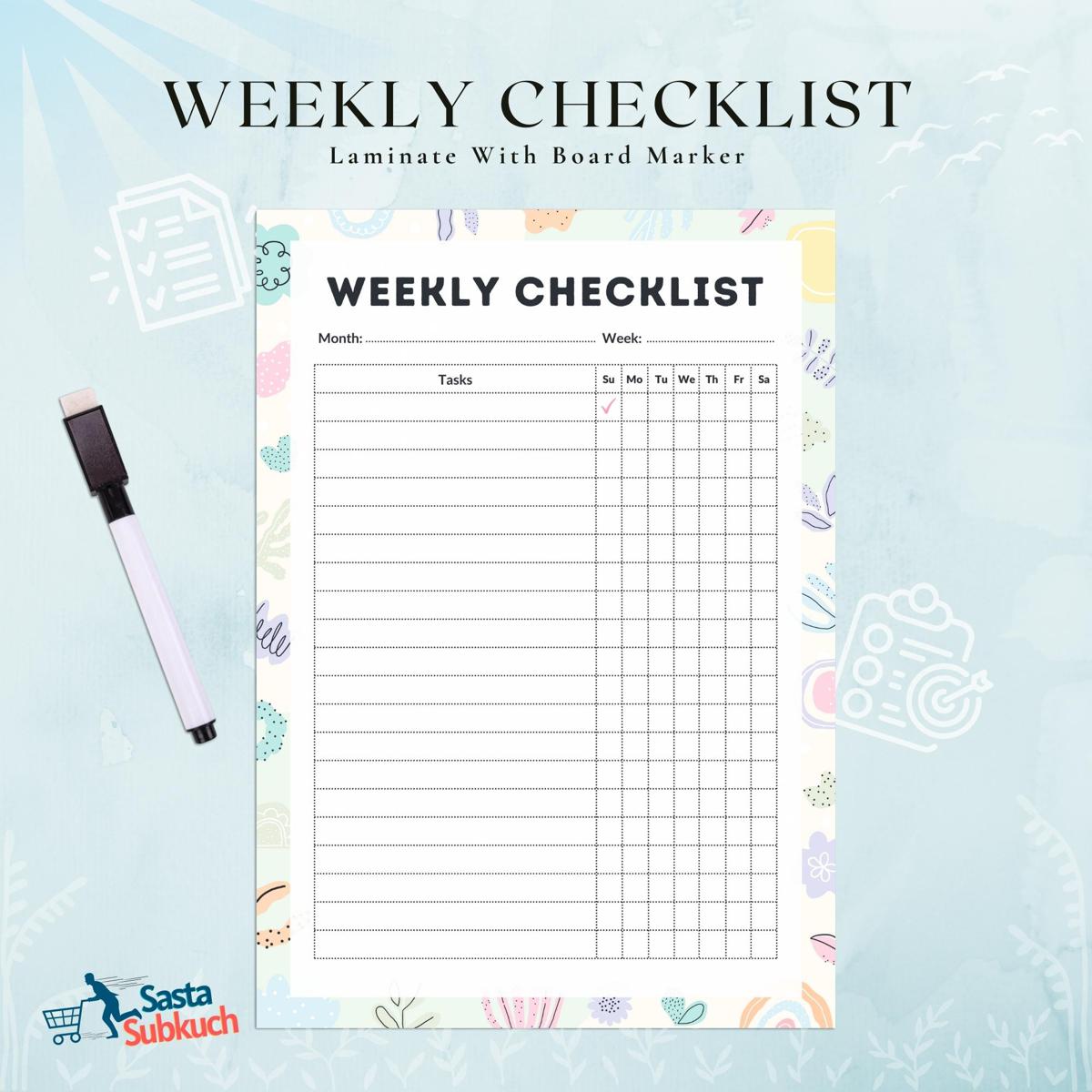 Weekly Checklist Planner A4 Size Laminate with Board Marker Organize ...