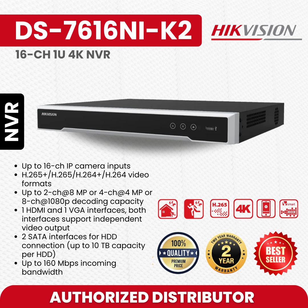 HIKVISION DS-7616NI-K2 16-ch 1U 4K NVR Network Products Network Video Recorders Pro Series (All ...