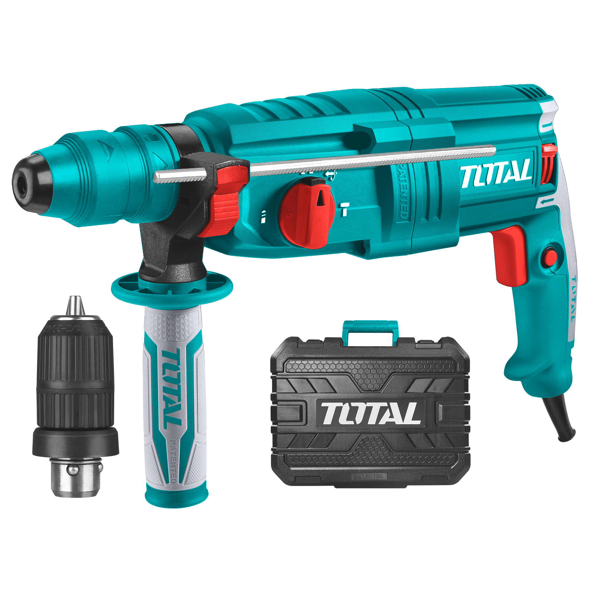 TOTAL 800W SDS Plus Chuck System Rotary Hammer With 3 Drill Bits and 2 ...