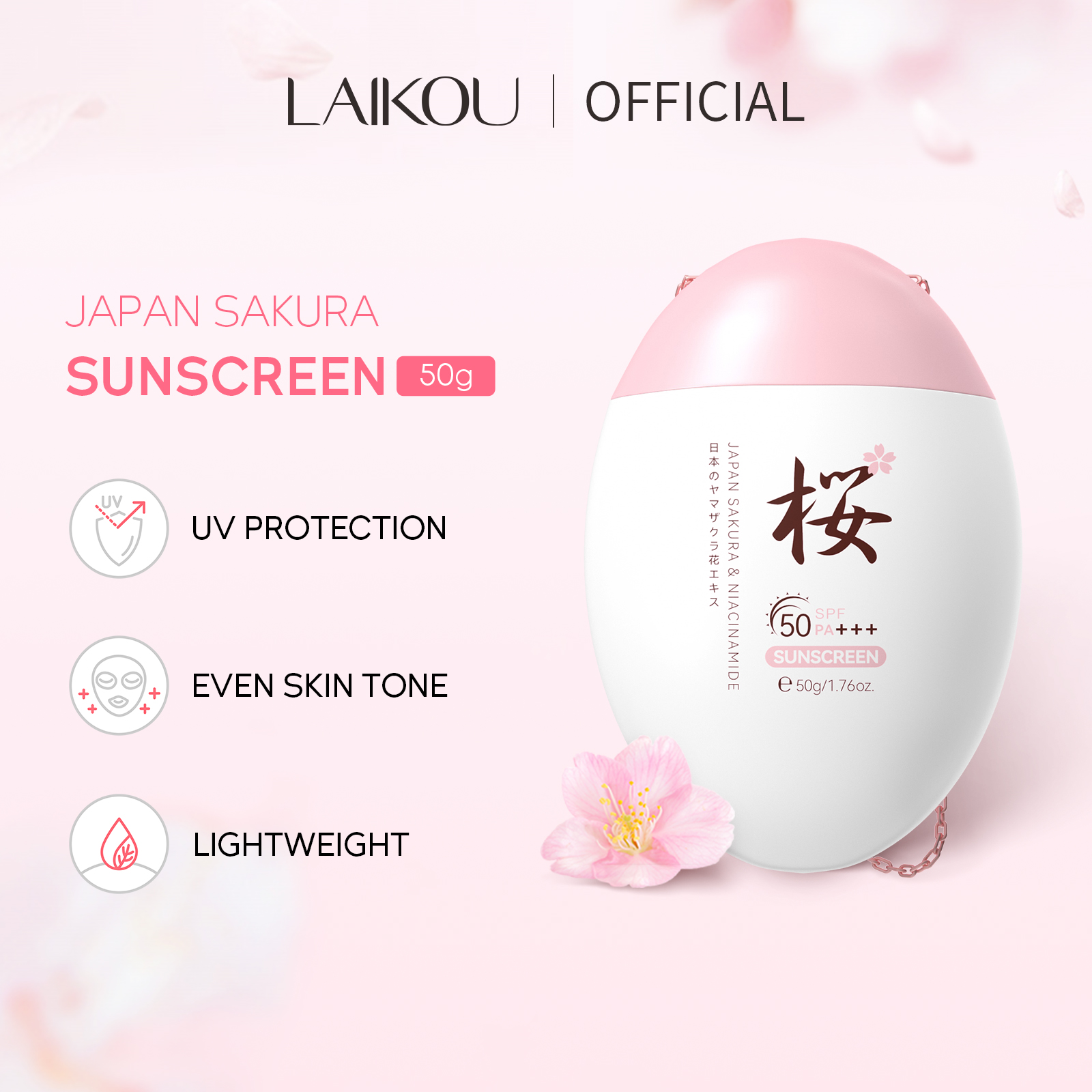【New Launch】LAIKOU Japan Sakura Sunscreen UV Protection Lightweight ...