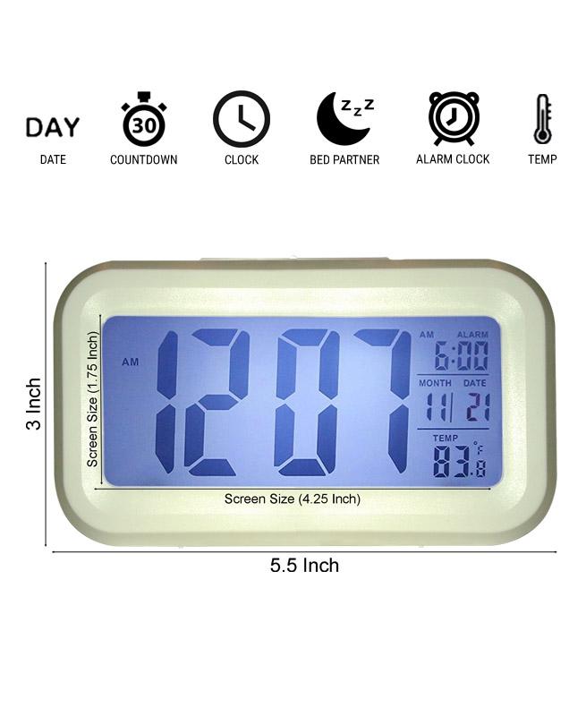 LCD Clock Night Mode Auto Sensor Light Alarm Temperature Month Date ...