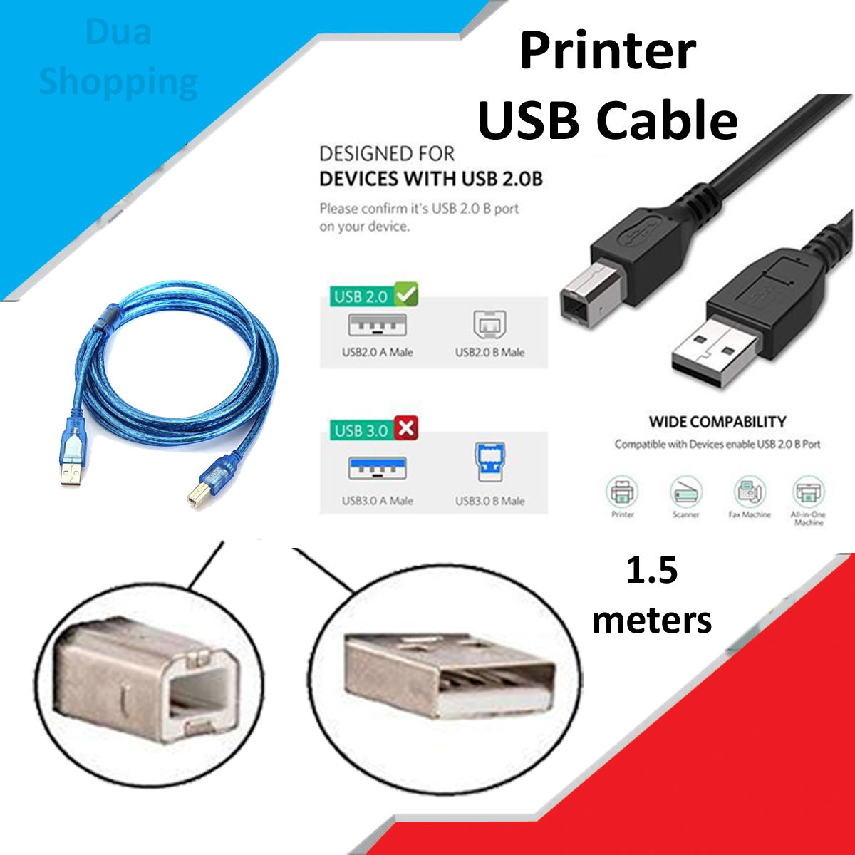 USB Printer Cable 1.5 Meters High Quality Branded New | Daraz.pk