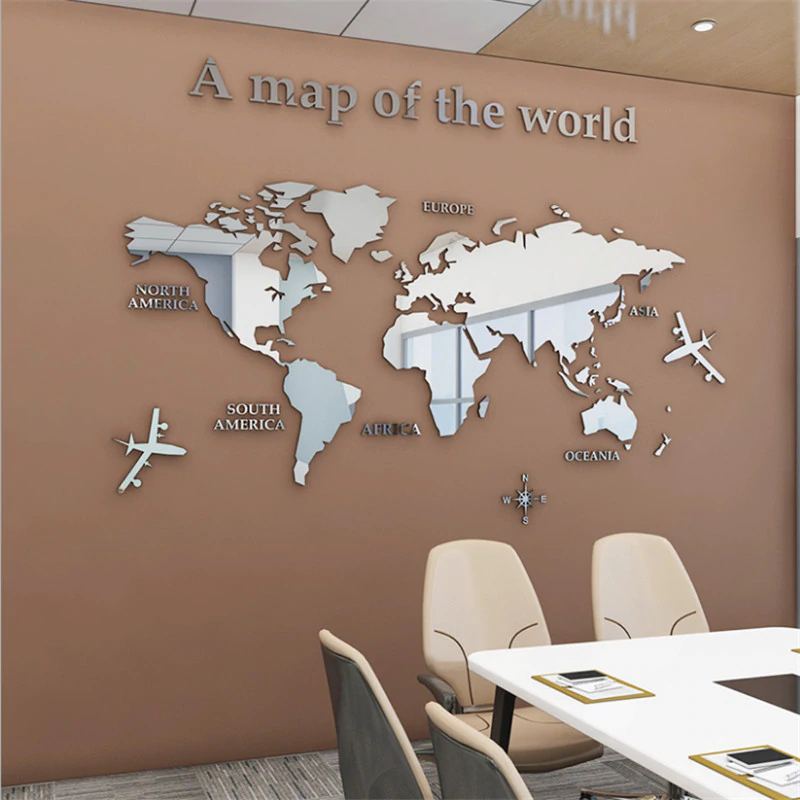 Silver World Map Acrylic Wall Decorative Piece For Office | Daraz.pk