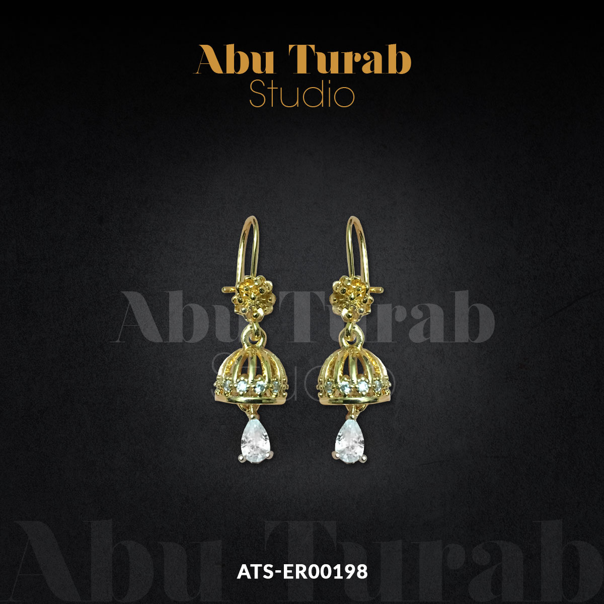 Abu Turab Studio - Cage Shape Small Jhumki With Big Hanging Rhinestone For Ladies | Daraz.pk