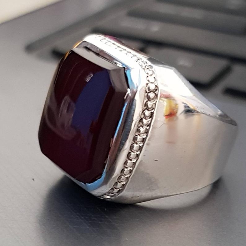 Mens Yemni Aqeeq Ring Shia Aqeeq Ring Man Rings Islamic Silver Ring ...