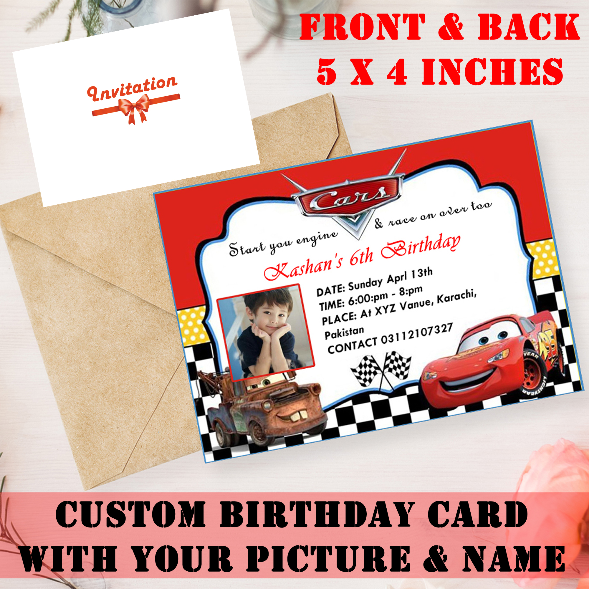 Customize Birthday Invitation Card In Cars Theme With Your Photo And ...